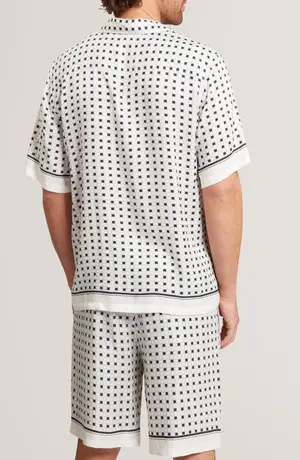 Ted Baker London Ferran Geometric Print Cotton & Linen Camp Shirt
