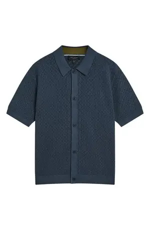 Ted Baker London Domati Texture Knit Short Sleeve Button-up Shirt