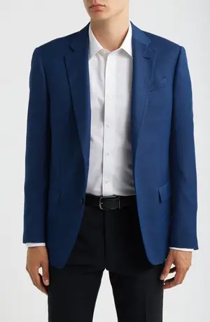 Emporio Armani Navy Textured Virgin Wool Sport Coat - Fancy Blue