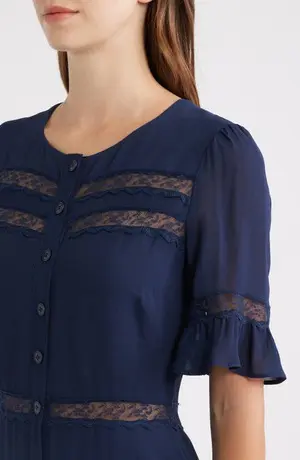 REFORMATION Woodson Lace Detail Shirtdress