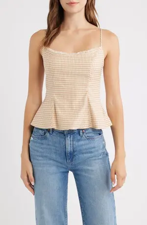 REFORMATION Genevieve Gingham Peplum Top