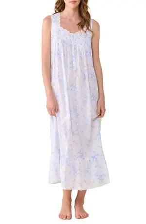 Eileen West Sleeveless Cotton Ballet Nightgown - White Blue