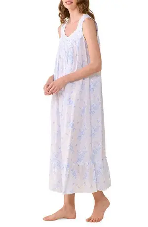 Eileen West Sleeveless Cotton Ballet Nightgown - White Blue