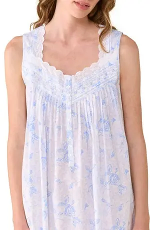 Eileen West Sleeveless Cotton Ballet Nightgown - White Blue