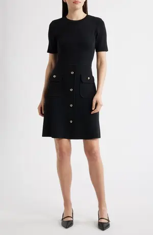 Eliza J Patch Pocket A-line Sweater Dress - Black