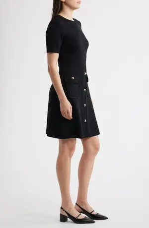 Eliza J Patch Pocket A-line Sweater Dress - Black