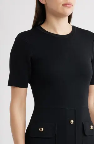 Eliza J Patch Pocket A-line Sweater Dress - Black