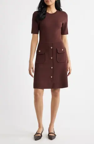 Eliza J Patch Pocket A-line Sweater Dress - Chocolate