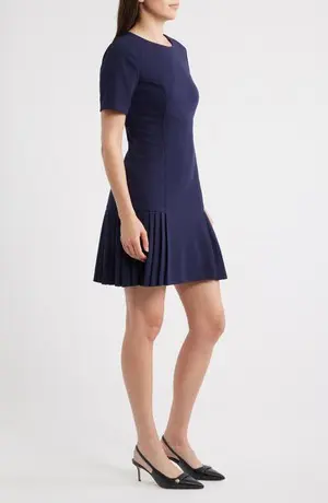 TAHARI ASL Pleated Detail Short Sleeve Dress