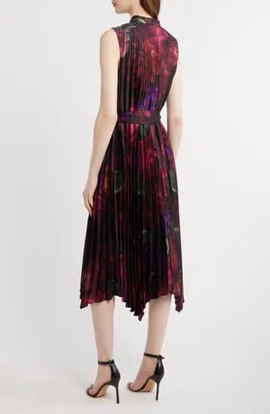 TAHARI ASL Matte Charmeuse Tie Waist Midi Dress