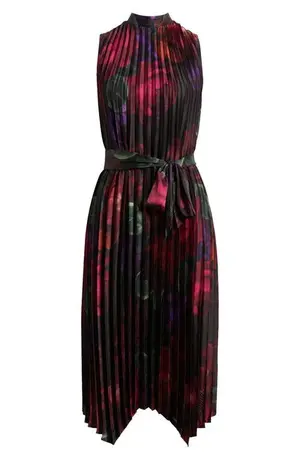 TAHARI ASL Matte Charmeuse Tie Waist Midi Dress