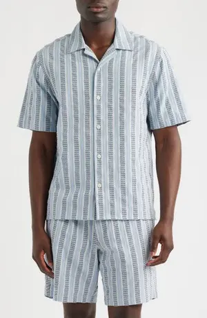 WAX LONDON Didcot Stripe Cotton Dobby Camp Shirt