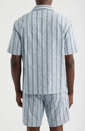 WAX LONDON Didcot Stripe Cotton Dobby Camp Shirt