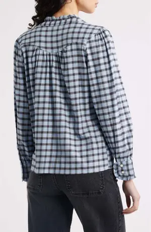 Rails Alanna Ruffle Check Organic Cotton Snap-up Shirt