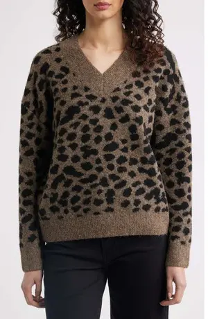 Rails Rae V-neck Sweater - Hazelnut Spotted