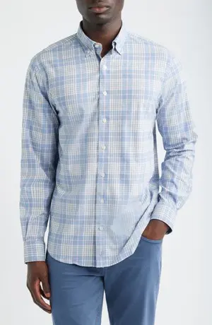 Johnnie-o Mosley Plaid Performance Twill Button-down Shirt - Sapphire