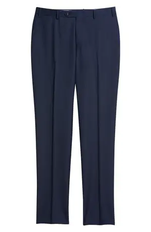 Canali Siena Regular Fit Flat Front Solid Wool Suit Pants
