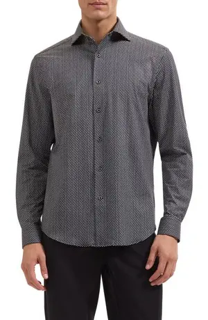 Bugatchi Devon Ooohcotton® Microprint Button-up Shirt - Black