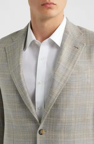 Canali Kei Trim Fit Plaid Wool & Silk Blend Sport Coat
