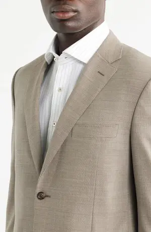 Canali Siena Regular Fit Tan Mélange Stretch Wool Suit