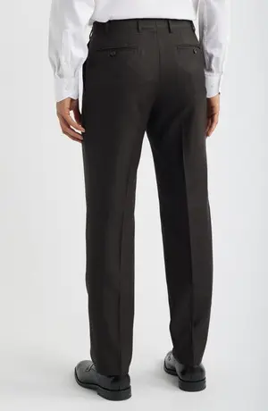 Canali Siena Regular Fit Flat Front Solid Wool Suit Pants