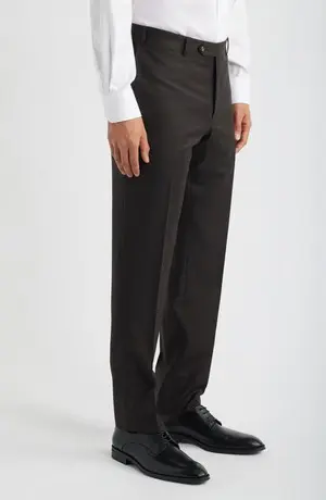 Canali Siena Regular Fit Flat Front Solid Wool Suit Pants