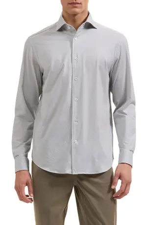 Bugatchi Devon Ooohcotton® Geo Print Button-up Shirt - Olive