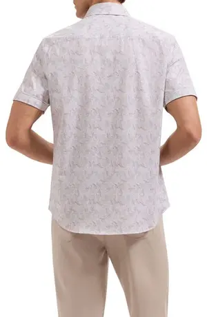 Bugatchi Miles Ooohcotton® Leaf Print Short Sleeve Button-up Shirt - Sienna
