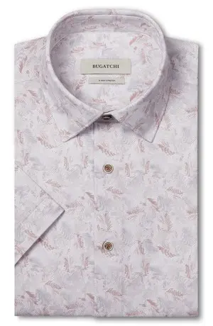 Bugatchi Miles Ooohcotton® Leaf Print Short Sleeve Button-up Shirt - Sienna