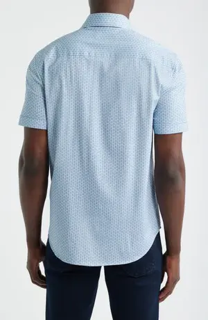 Bugatchi Miles Ooohcotton® Print Short Sleeve Button-up Shirt - Hazy Blue