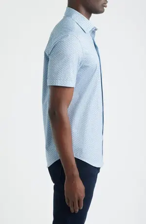 Bugatchi Miles Ooohcotton® Print Short Sleeve Button-up Shirt - Hazy Blue