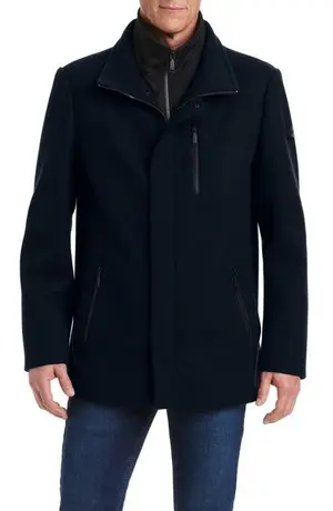 Vince Camuto Car Coat With Bib - Navy