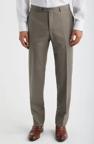 Canali Siena Regular Fit Flat Front Solid Wool Suit Pants - Beige