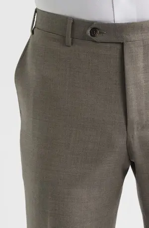 Canali Siena Regular Fit Flat Front Solid Wool Suit Pants