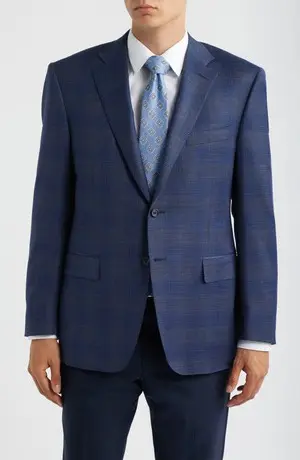 Canali Trim Fit Plaid Wool Sport Coat - Dark Blue/grey