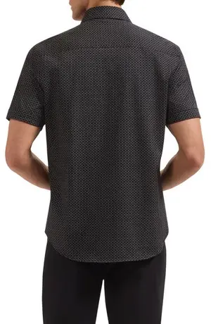 Bugatchi Miles Ooohcotton® Geo Print Short Sleeve Button-up Shirt - Black