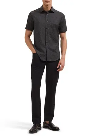Bugatchi Miles Ooohcotton® Geo Print Short Sleeve Button-up Shirt - Black