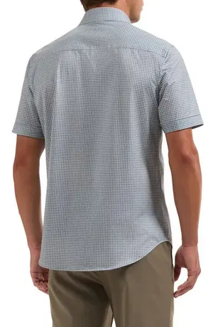 Bugatchi Miles Ooohcotton® Geo Print Short Sleeve Button-up Shirt - Avocado