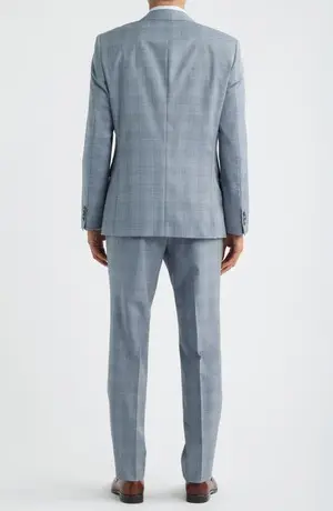 BOSS Huge Slim Fit Grey Plaid Virgin Wool Suit