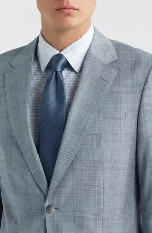 BOSS Huge Slim Fit Grey Plaid Virgin Wool Suit