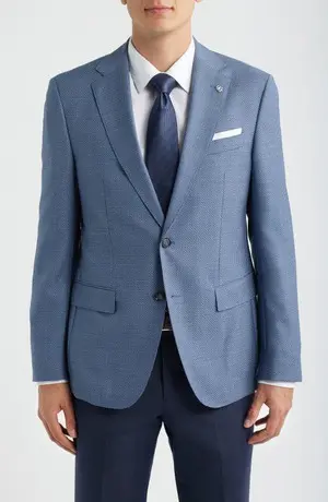 BOSS Hutson Slim Fit Textured Virgin Wool Sport Coat - Blue