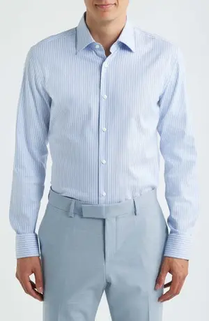 BOSS Hank Slim Fit Stripe Stretch Cotton Dress Shirt - Blue