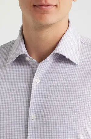 BOSS Hank Slim Fit Microcheck Stretch Dress Shirt - White/red/blue