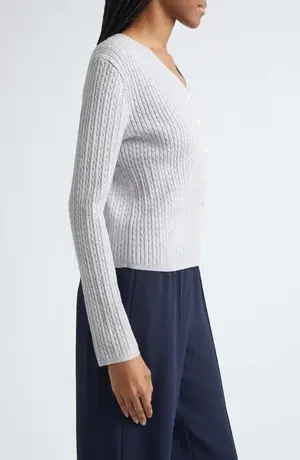 Vince Cable Stitch Merino Wool Blend V-neck Cardigan - Heather Grey