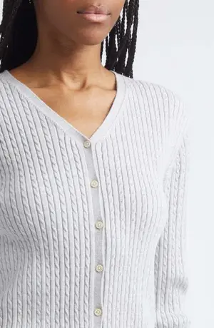 Vince Cable Stitch Merino Wool Blend V-neck Cardigan - Heather Grey