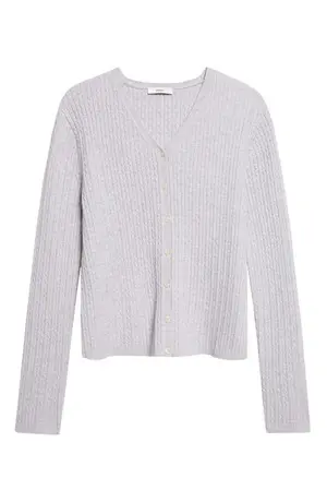 Vince Cable Stitch Merino Wool Blend V-neck Cardigan - Heather Grey