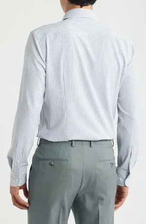 BOSS Hank Slim Fit Stripe Stretch Dress Shirt - Green