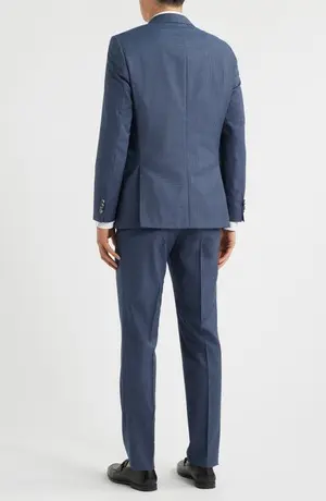 BOSS Huge Slim Fit Blue Microcheck Virgin Wool Suit