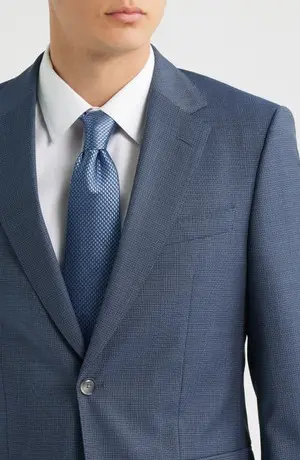 BOSS Huge Slim Fit Blue Microcheck Virgin Wool Suit