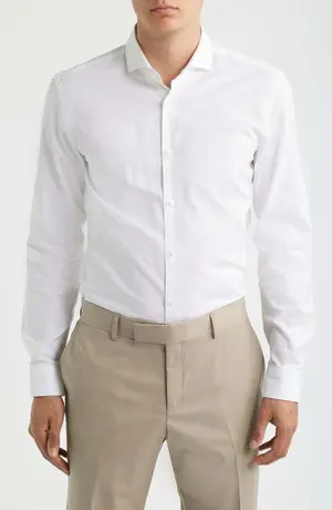 BOSS Hank Slim Fit Solid Cotton Dress Shirt - White